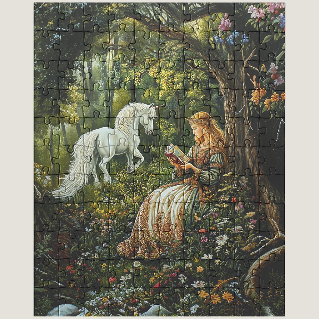 Medieval Art Puzzle, Medieval Maiden & Magical Unicorn, Fairytale ...