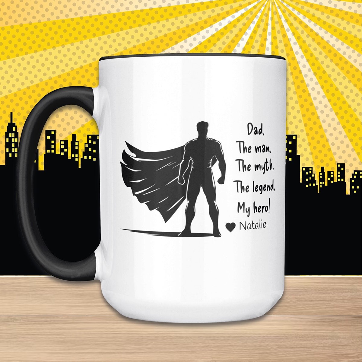 Custom Superhero Dad 15oz Mug, the Man the Myth the Legend Coffee Cup ...