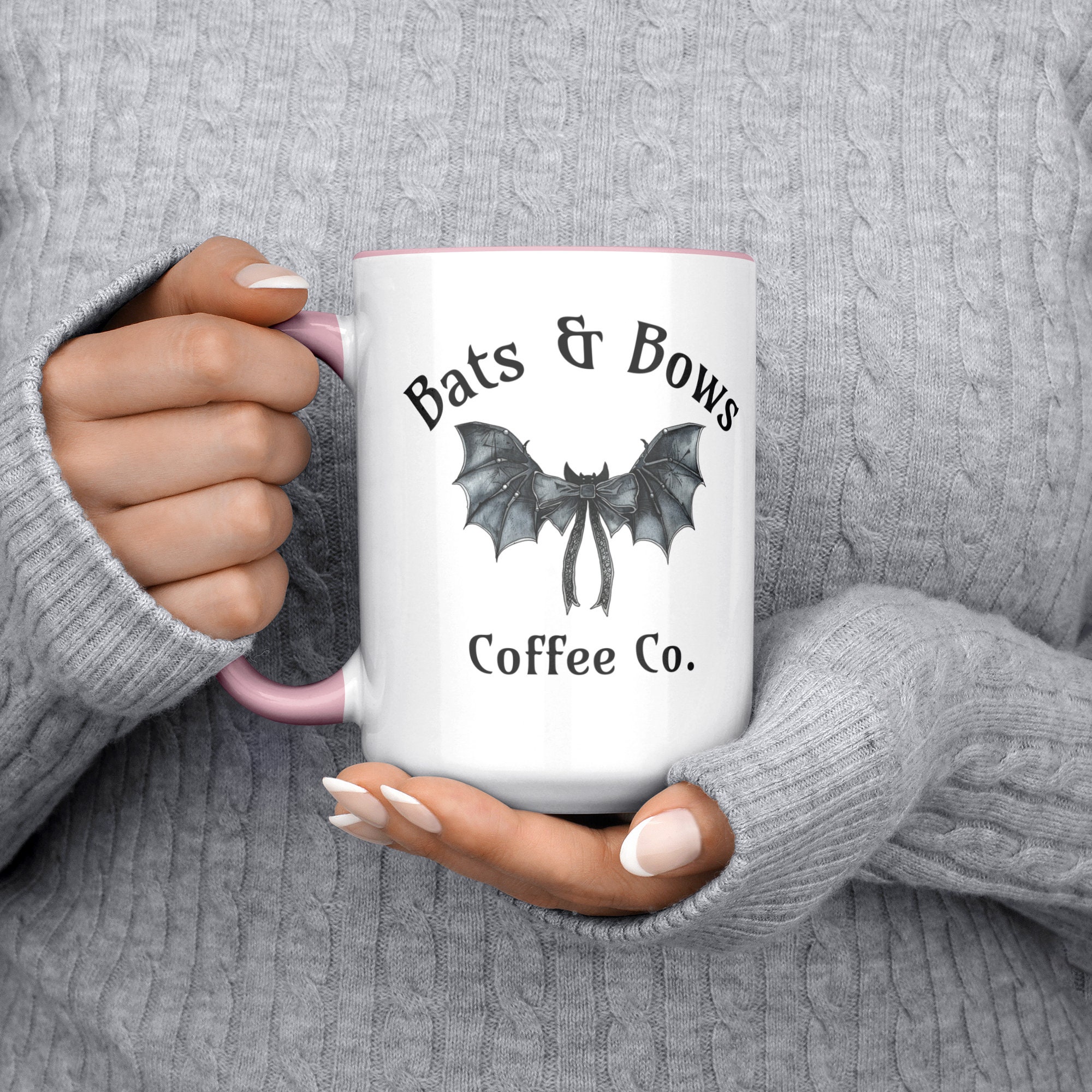 Bats & Bows Coquette Coffee Mug, Cute Halloween Coffee Cup, Girly ...