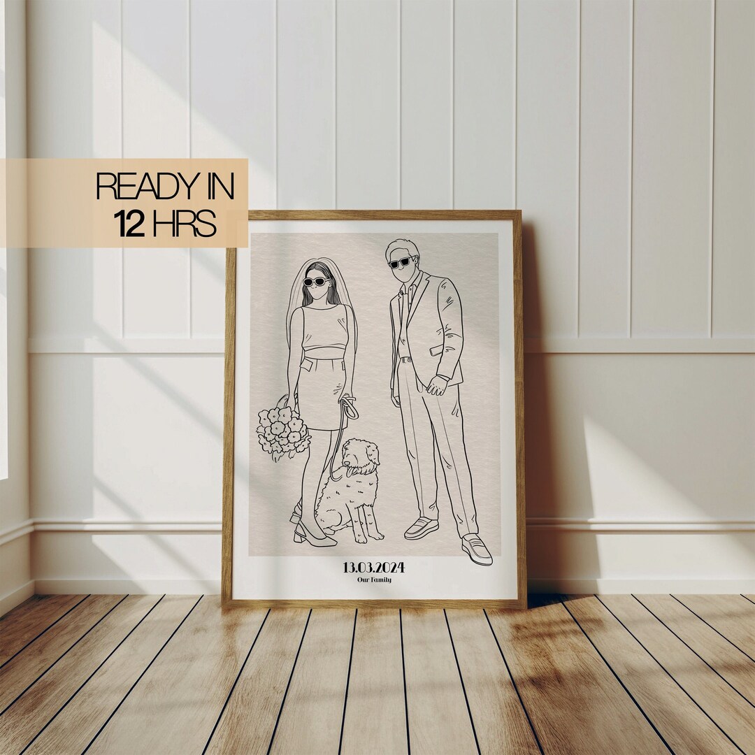 Minimalist Faceless Portrait, Custom Line Drawing, Unique Wedding Gift ...