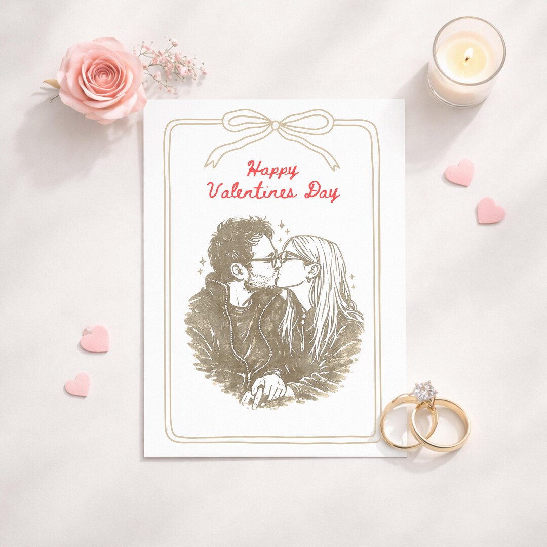 Custom Couple Gift Card Printable, Personalized Illustration, Romantic ...