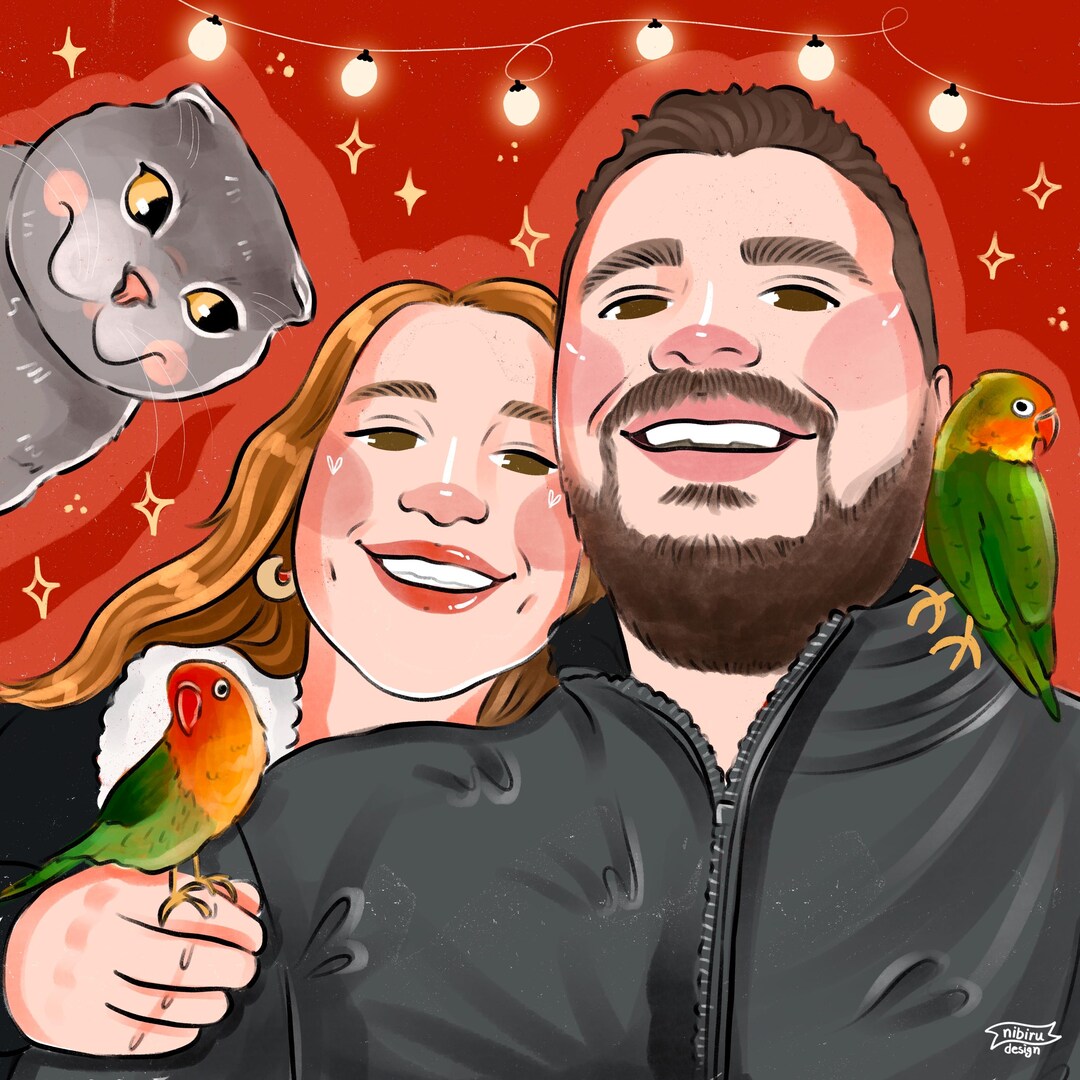 Custom Couple Portrait, Hand Drawn Illustration, Watercolor Keepsake ...