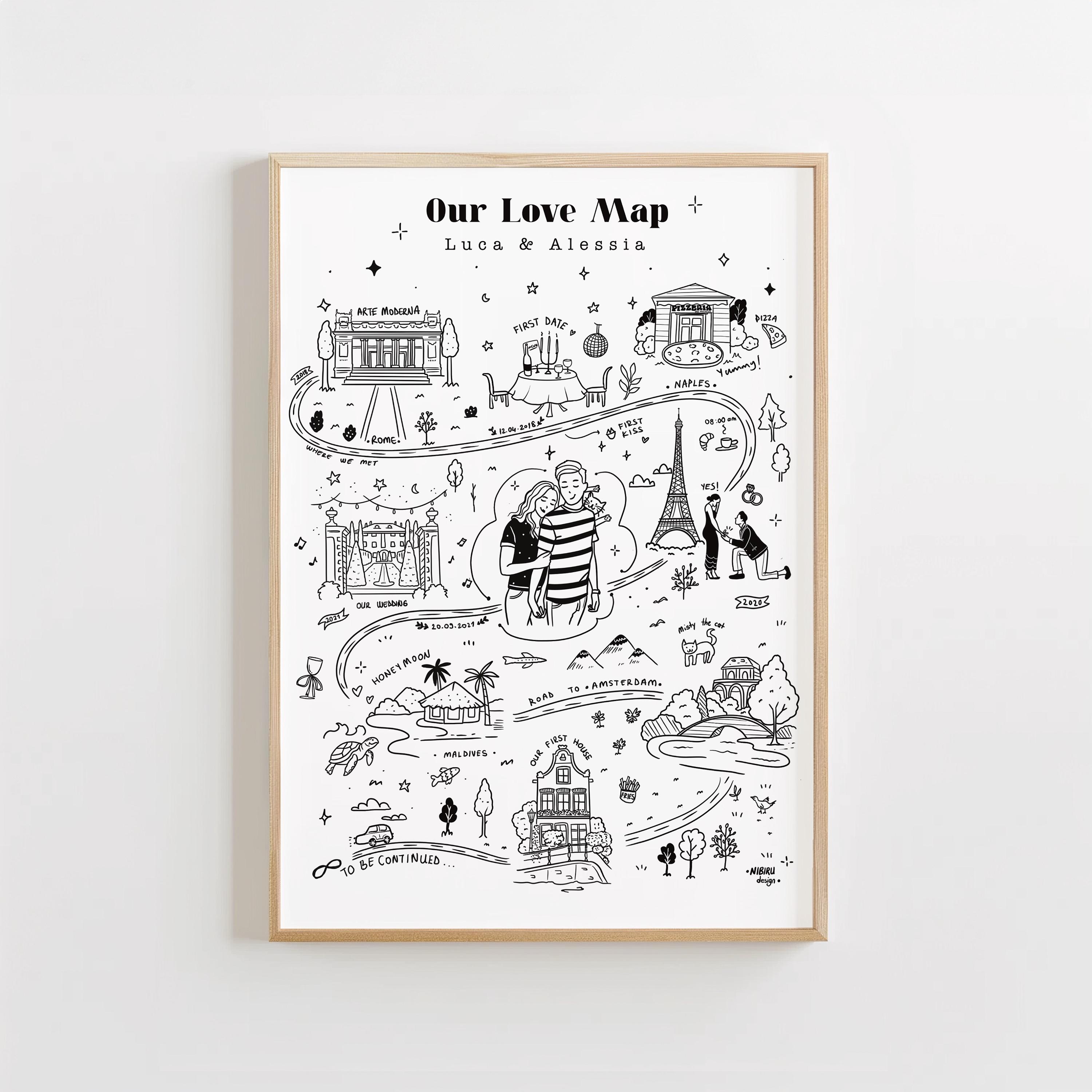 Custom Relationship Map, Our Love Story, Couples Travel Map, in Loving ...