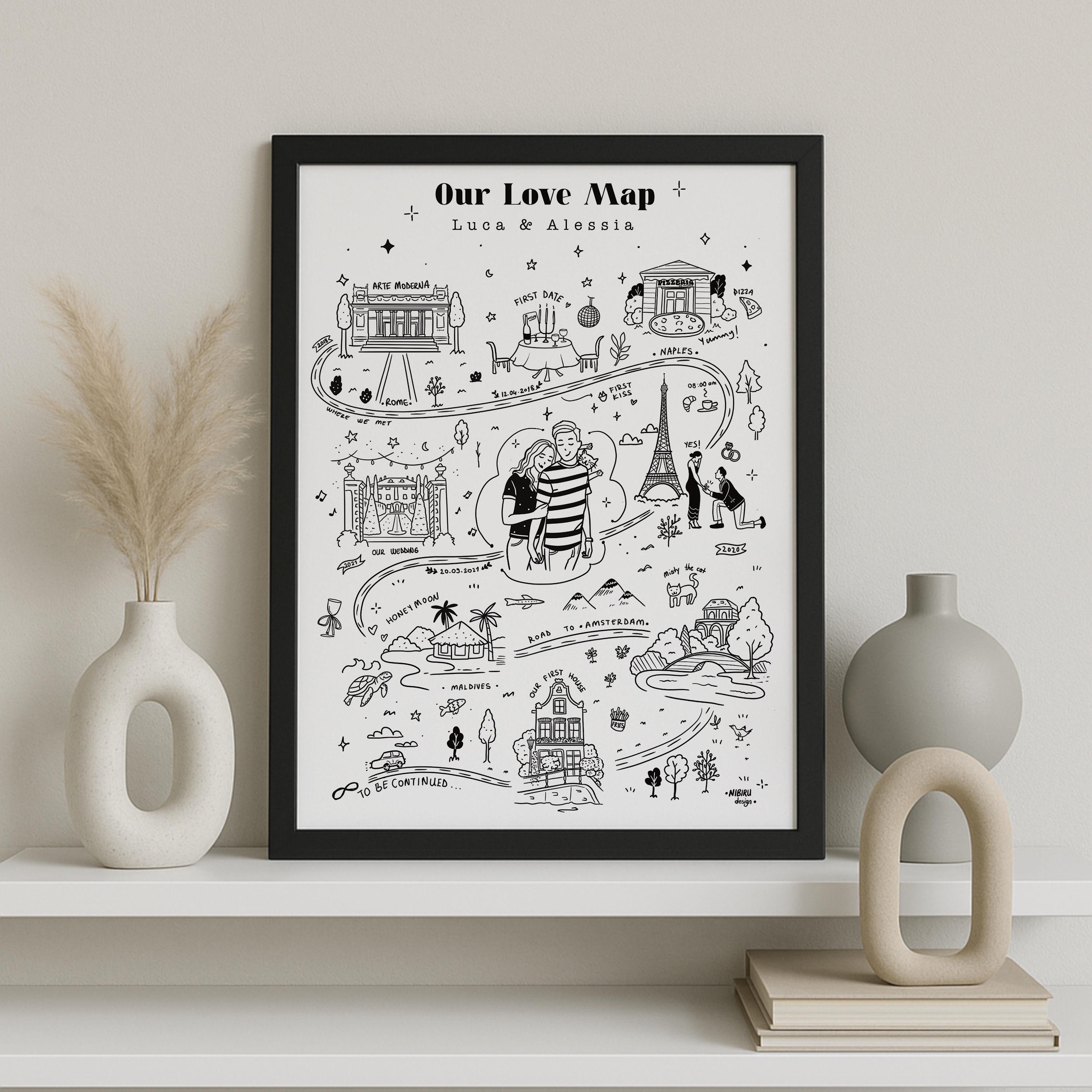 Custom Relationship Map, Our Love Story, Couples Travel Map, in Loving ...