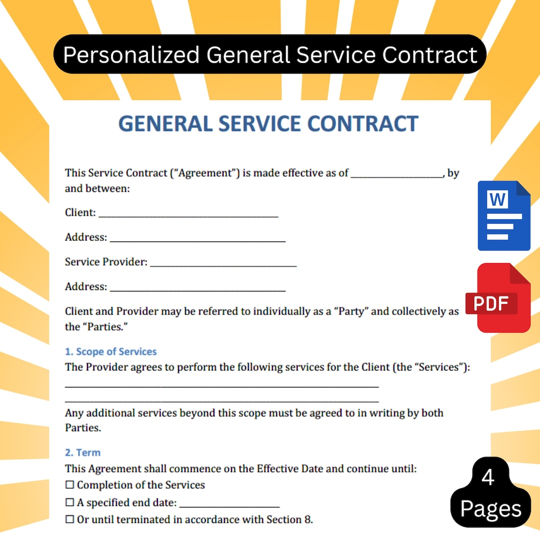 Editable Service Contract Template PDF Word Download Professional ...