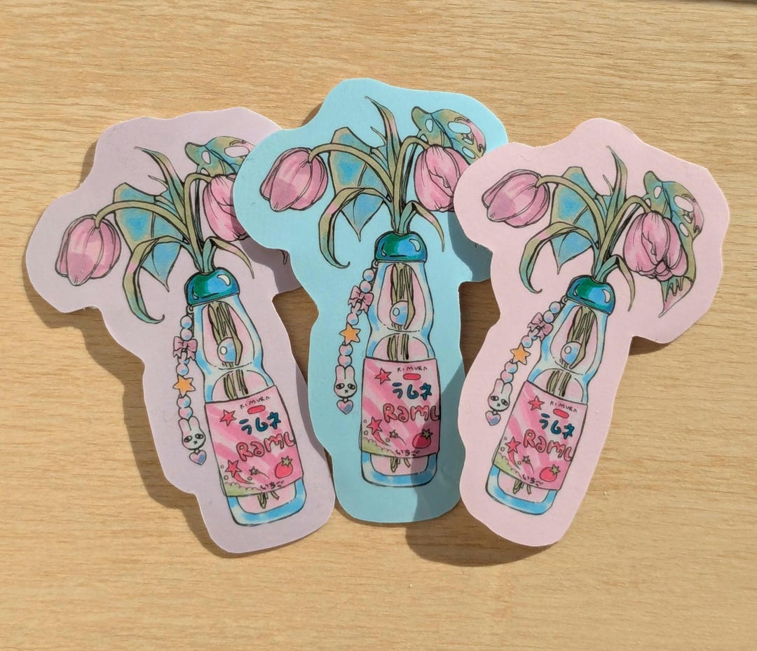 Flowers Ramune Bottle Sticker - Etsy