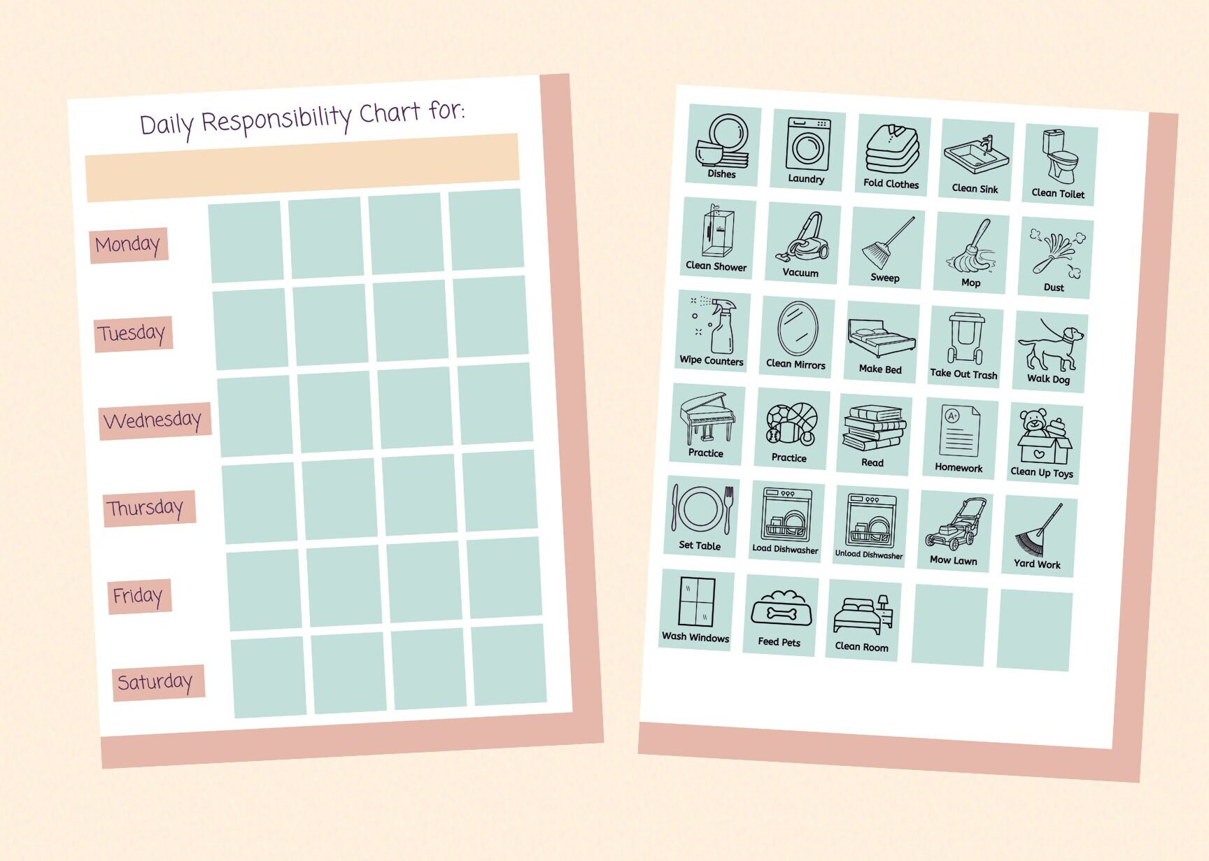 Printable Chore / Responsibility Chart - Etsy