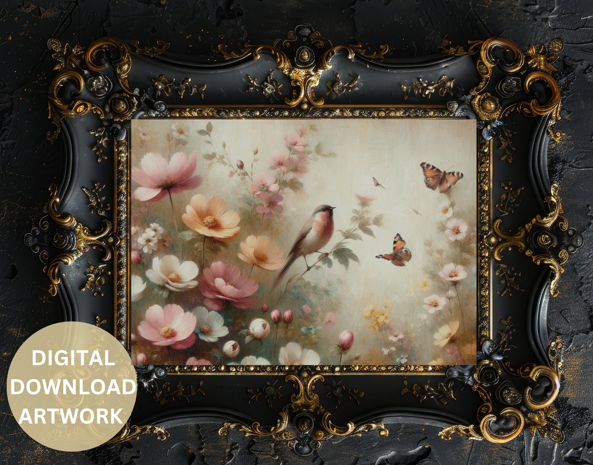 Butterfly Digital Download Cottagecore Decor Bird and Wildflower ...