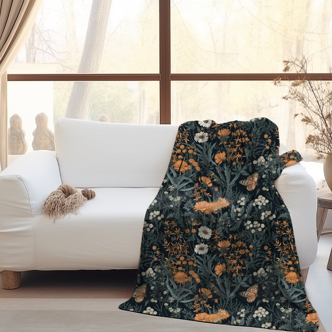 Cottagecore Blanket Butterfly Boho Flowers Sherpa Fleece Blanket Dark ...