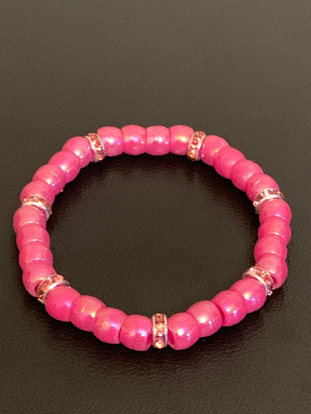 Pink Bead Bracelet, Pony Bead Bracelet, Rhinestone Bead Bracelet ...