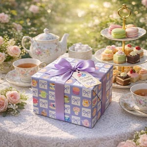 Girls Birthday Wrap Pink Bow Gift Paper Tea Party Celebration Sheet ...