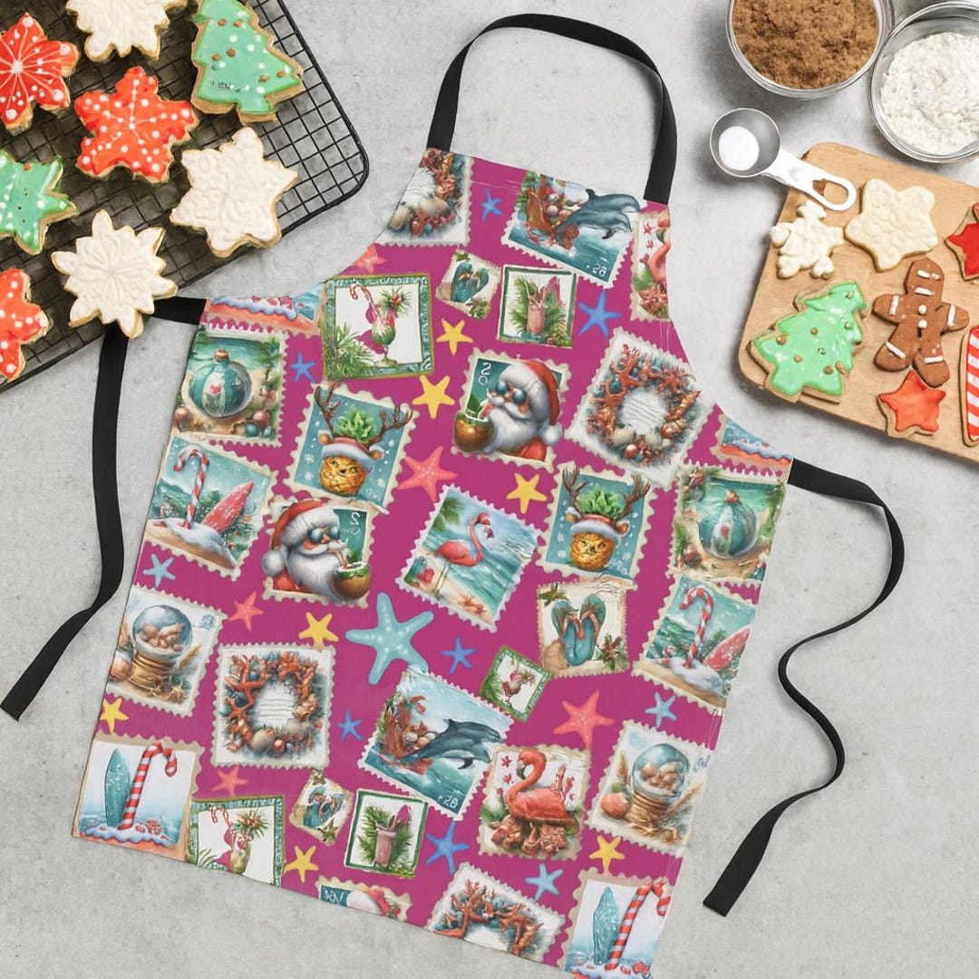 Christmas Apron Postage Stamp Design Tropical Christmas Apron Fun Gift ...