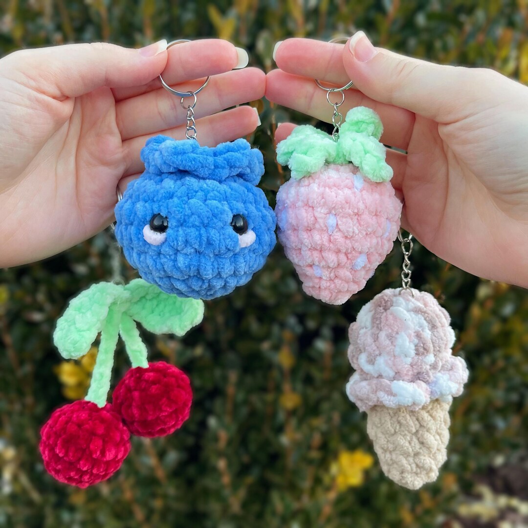 Crochet Cute Keychain Plushie | Blueberry | Strawberry | Cherry | Ice ...
