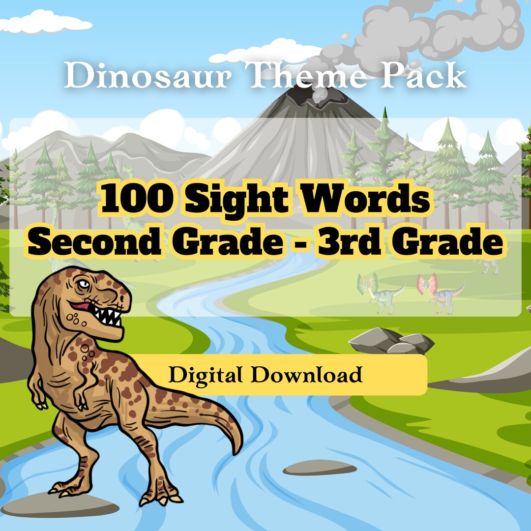 Dinosaur-themed Flashcards: 100 Sight Words for 2nd-3rd Grade | Instant ...