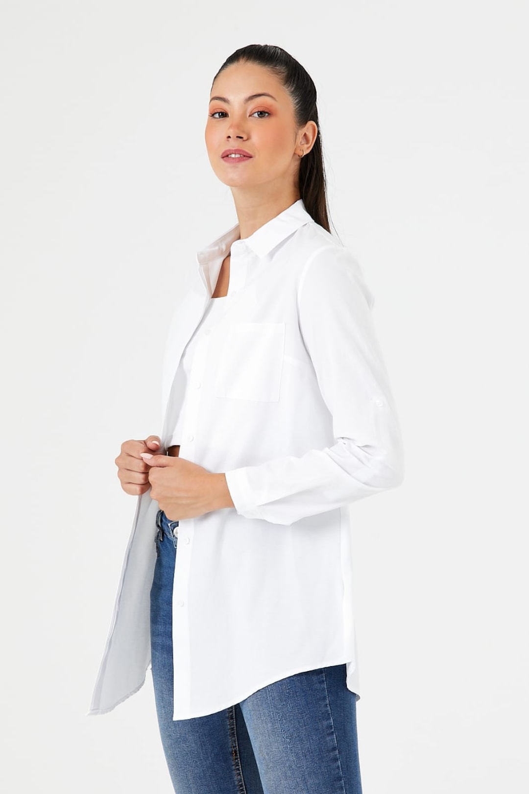 Women's Hidden Button, Pocket Tunic Shirt, Long Sleeve White Tunic ...