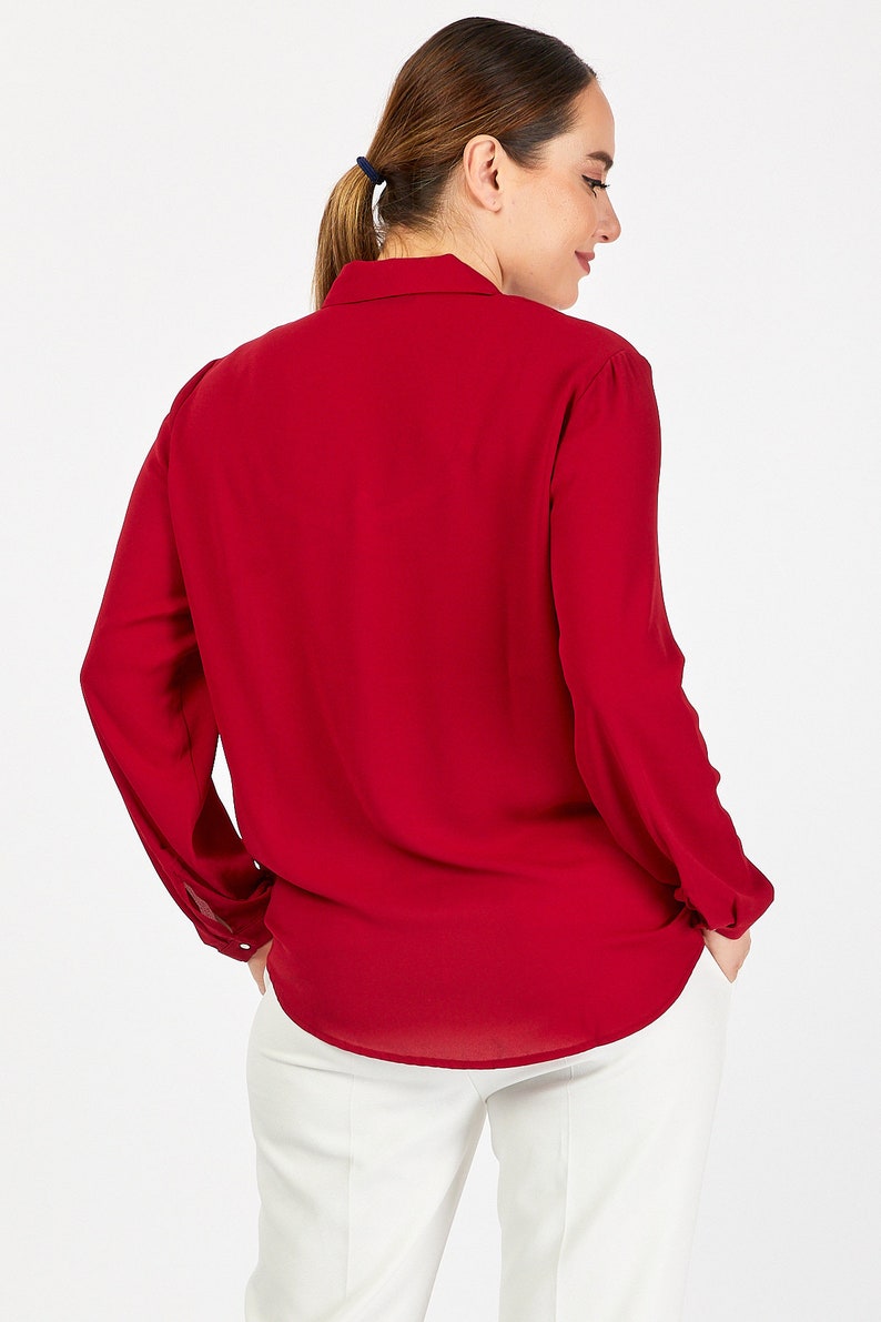 Women's Long Back, Short Front Plus Size, Collar Beaded Red Shirt, Long ...