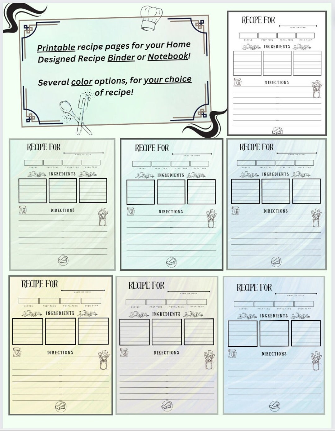 7 Recipe Fill-out Sheets; Printable! - Etsy