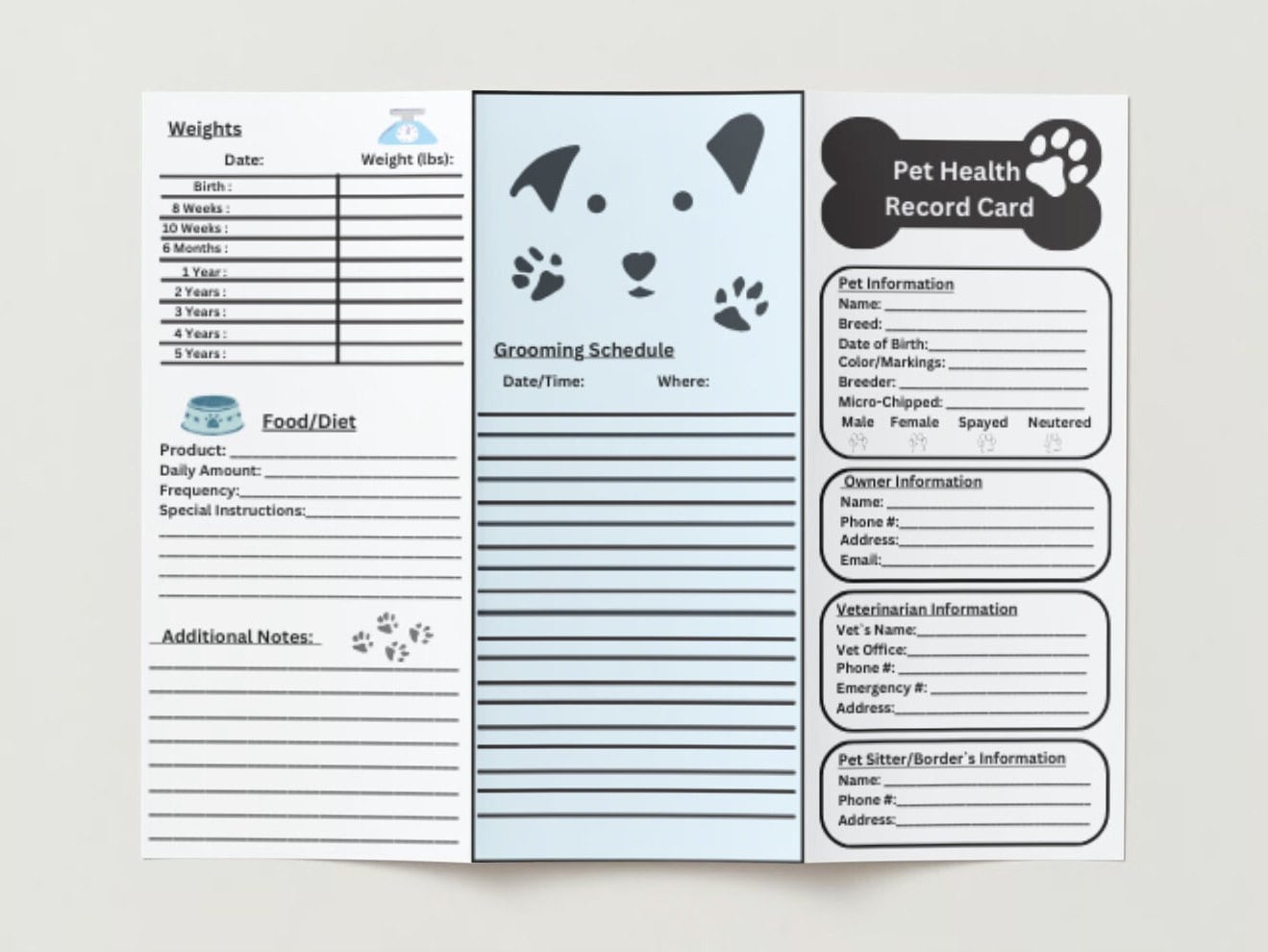 Canine Health Record Card - Etsy