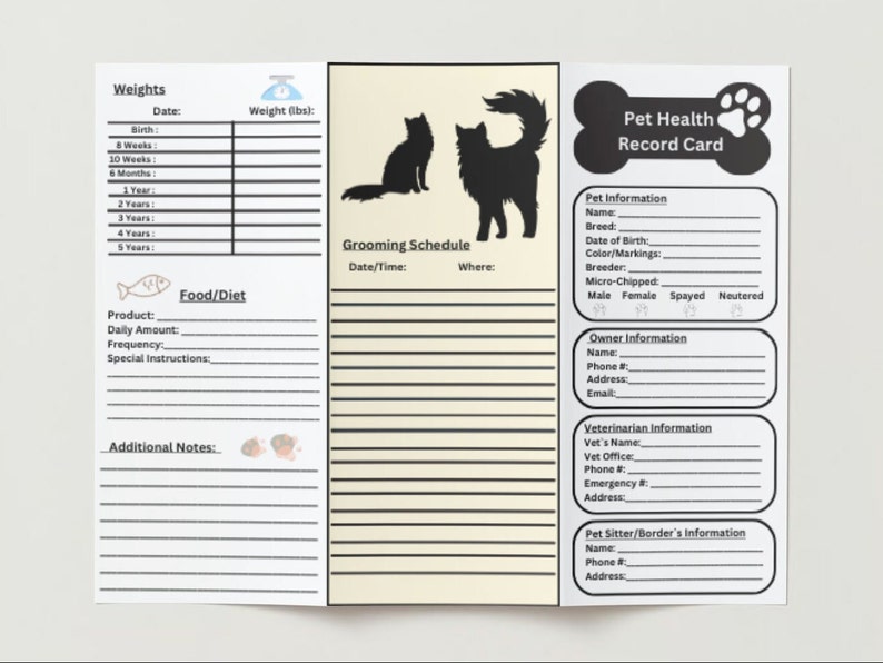Feline Health Record Card - Etsy