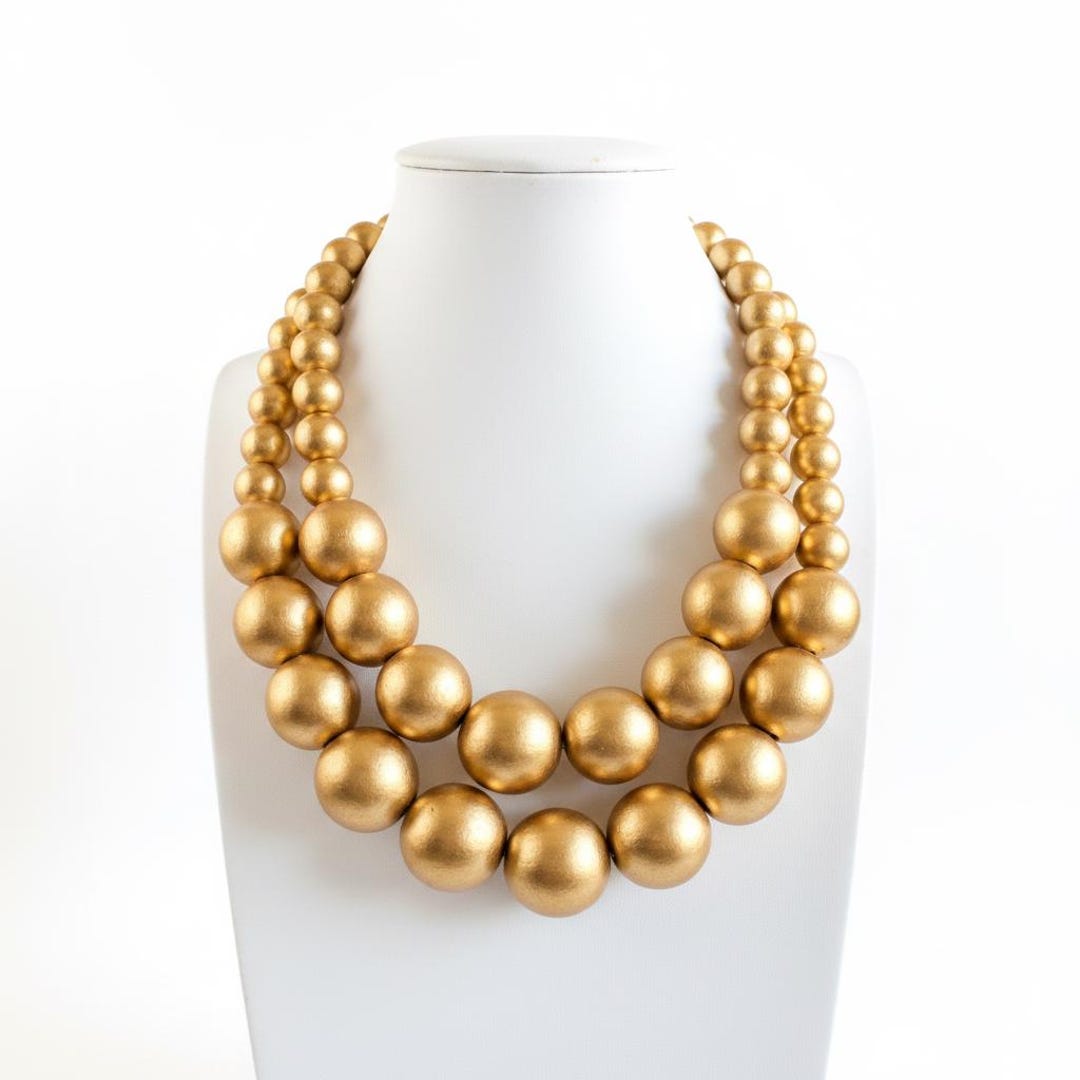 Gold Wood Multi-strand Necklace Set - Lightweight Statement Jewelry for ...