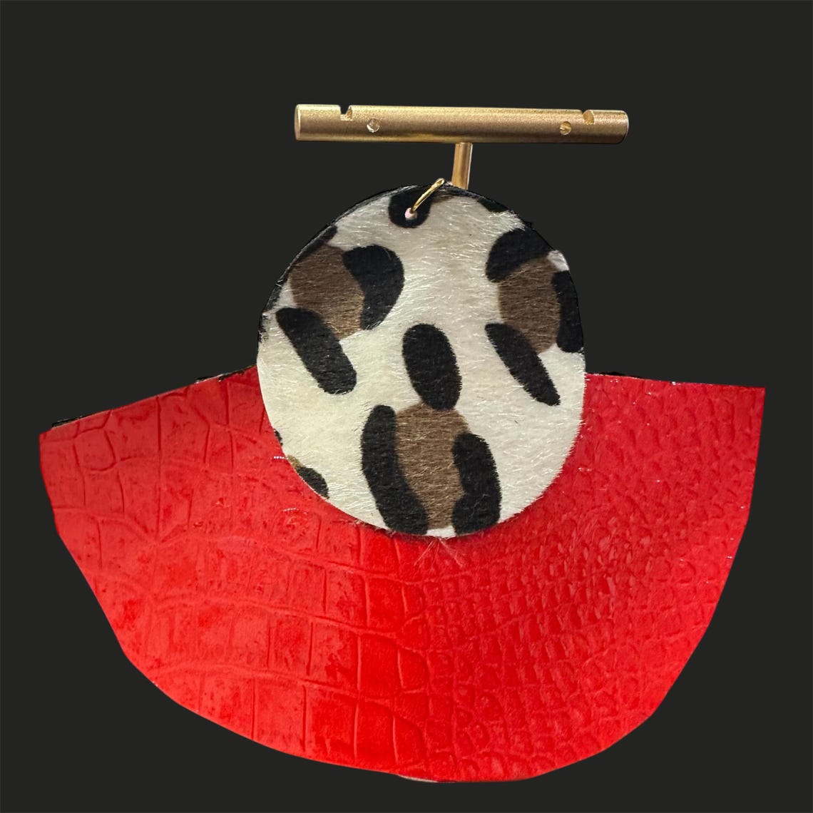 Red Croc & Leopard Oversized Ruffle Fan Leather Earrings - Etsy
