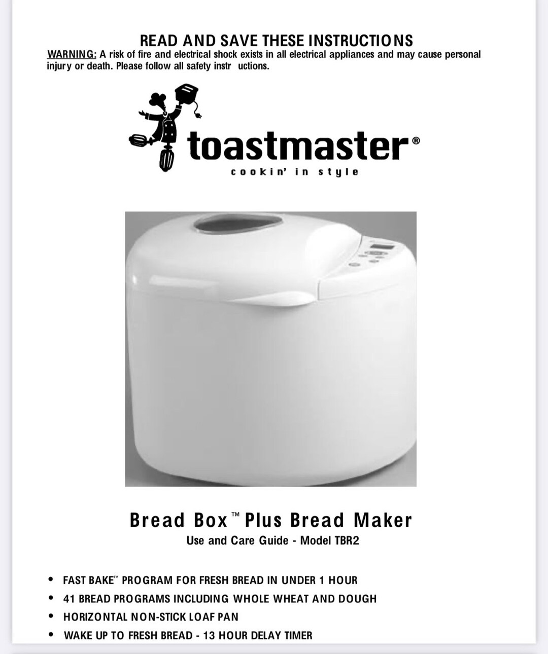 Toastmaster TBR2 Bread Maker Machine Use and Care Manual 56 Pages ...