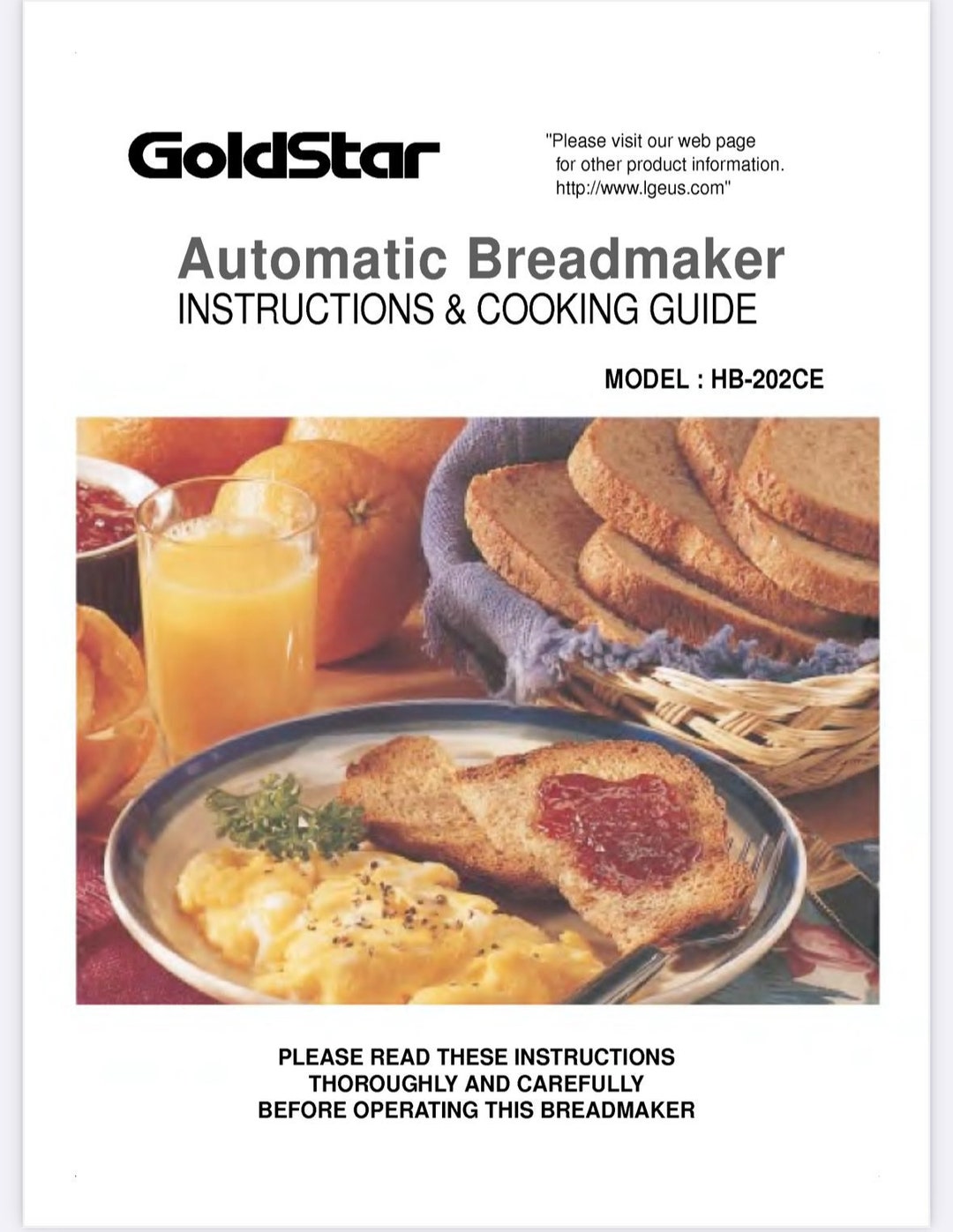 Goldstar HB 202CE Automatic Bread Maker Instructions and Cooking Guide Users Manual PDF Download Etsy