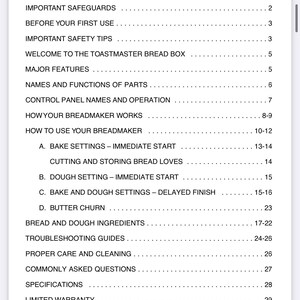 Toastmaster 1195 Bread Box Bread Maker Machine Use and Care Manual 31 ...