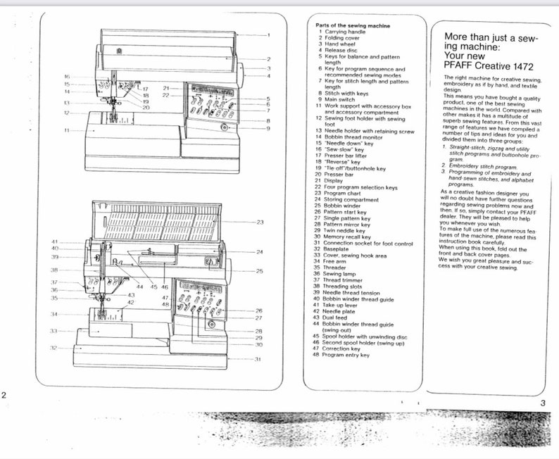 PFAFF CREATIVE 1472 Sewing Machine Instruction Book Digital Download - Etsy