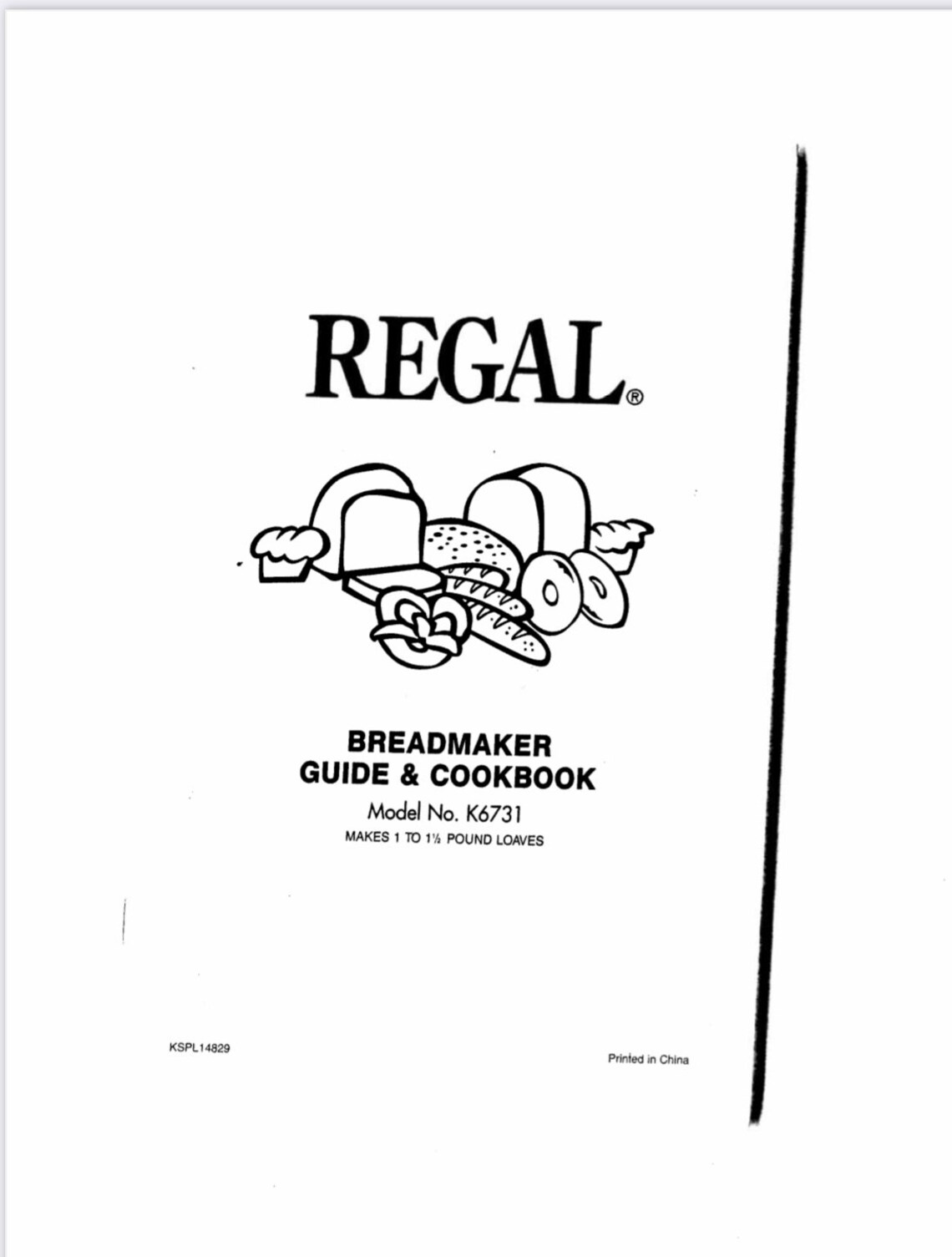 Regal K6731 Bread Maker Machine Owner Manual & Cookbook Digital ...