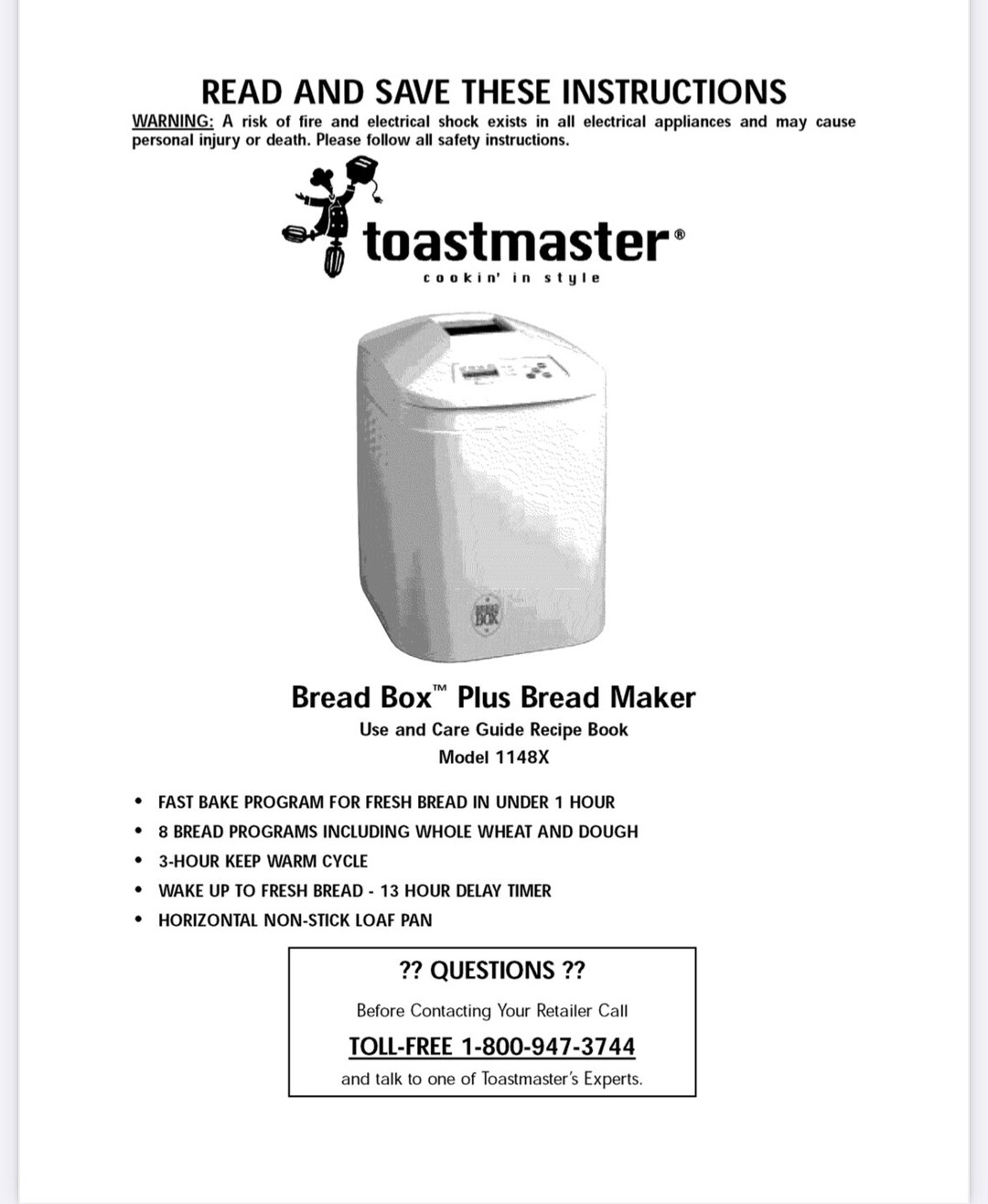 Toastmaster Bread Maker Machine 1148X Owner Recipe Manual 65 Pages ...