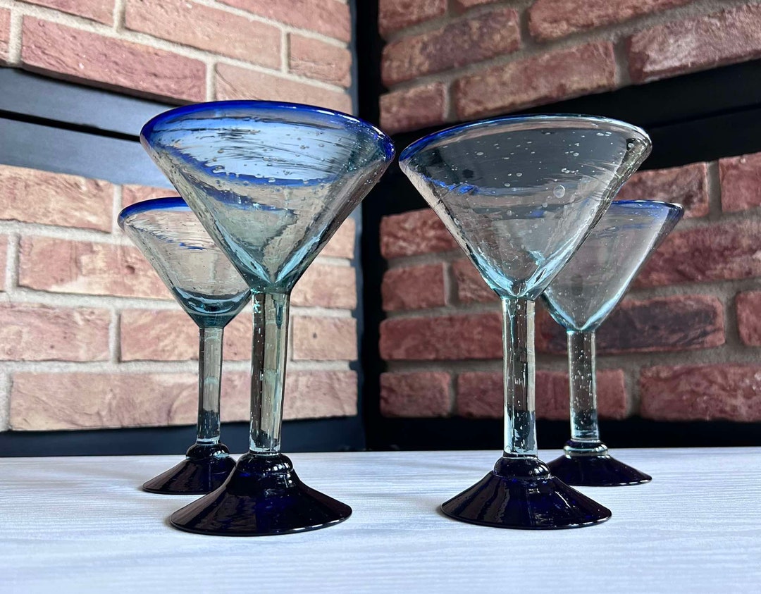 Mexican Cobalt Blue Rimmed and Footed Margherita Glasses Set of 4,hand ...