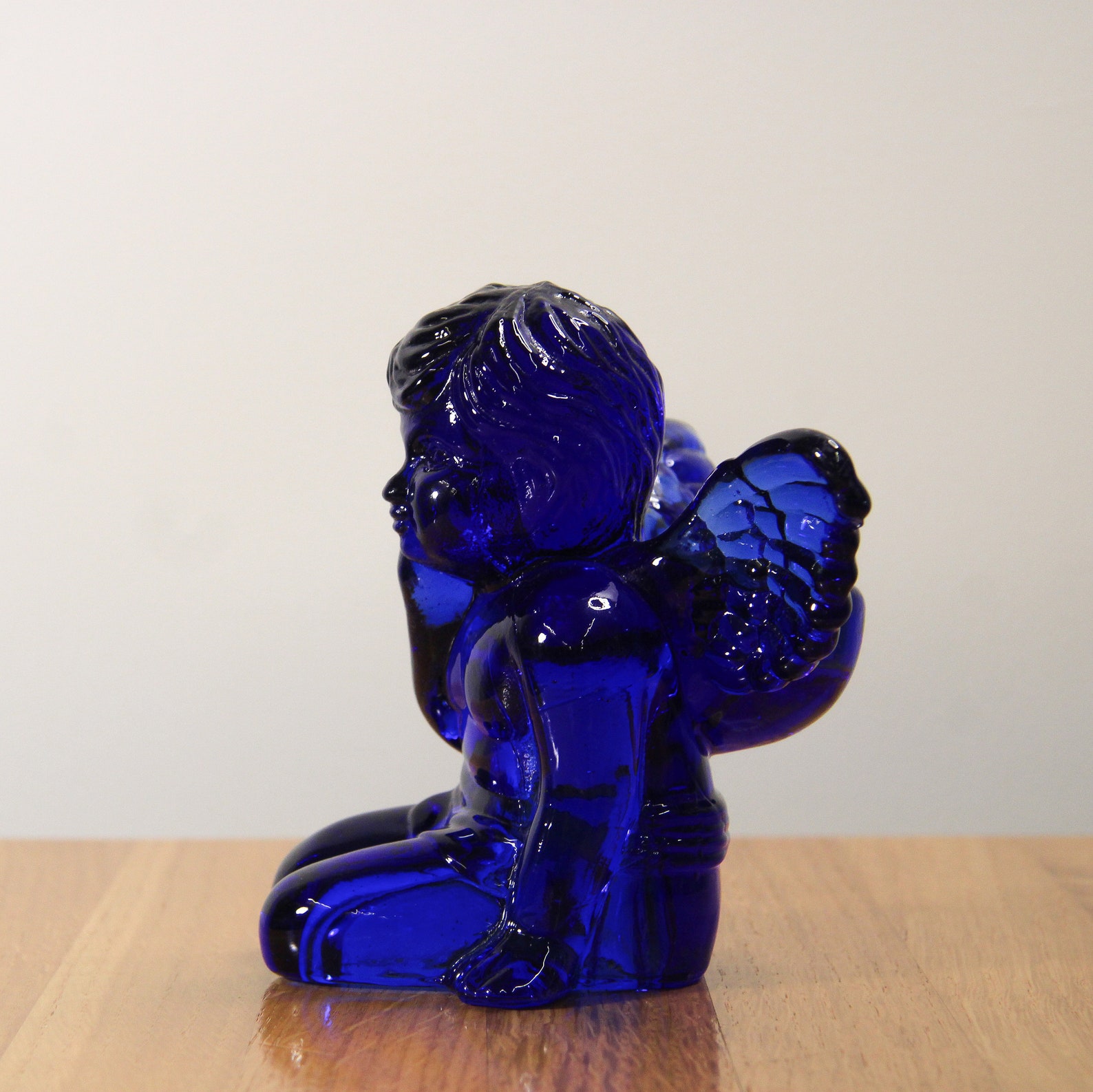 5' Cobalt Blue Glass Angel, Vintage Cherub Taper Candle Holder ...