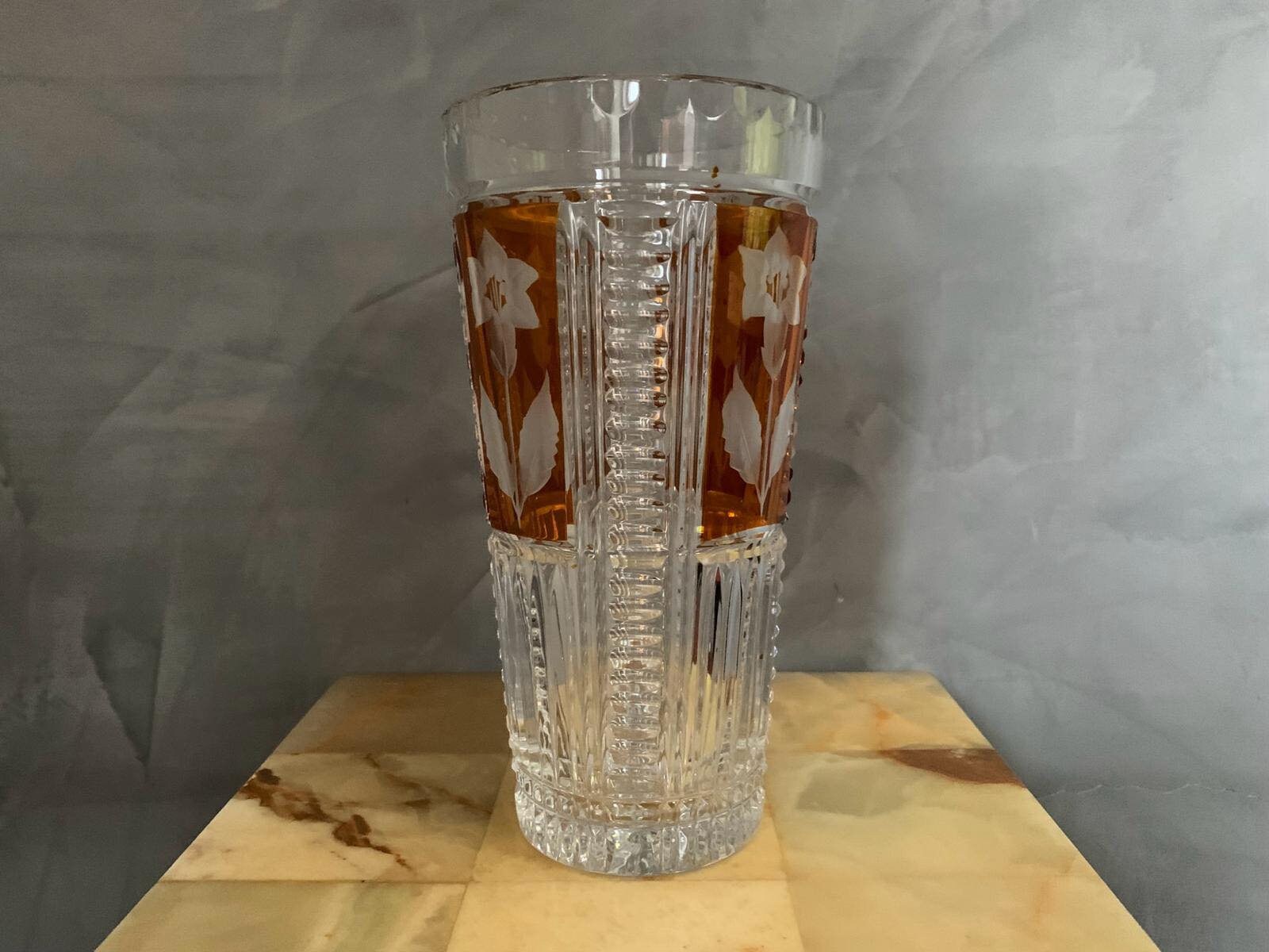 Mid Century, Amber Overlay Vase, Art Deco Style, Czech Bohemia, Cut to ...
