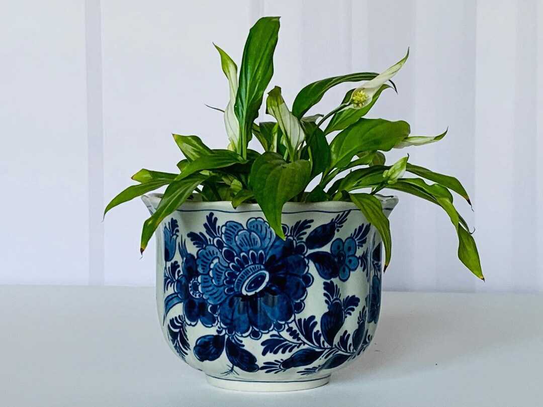 Vintage Plant Pot Royal Delft Blue Porcelain Hand Painted Rare Ruffle ...