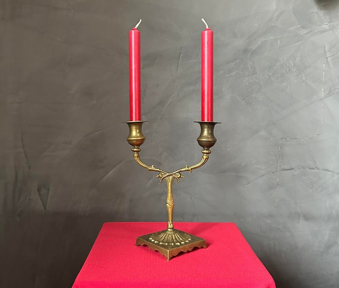 Two Armed Candlestick, Vintage Metal Candlestick, Double Candlestick ...