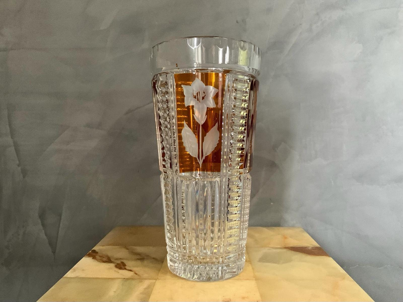 Mid Century, Amber Overlay Vase, Art Deco Style, Czech Bohemia, Cut to ...