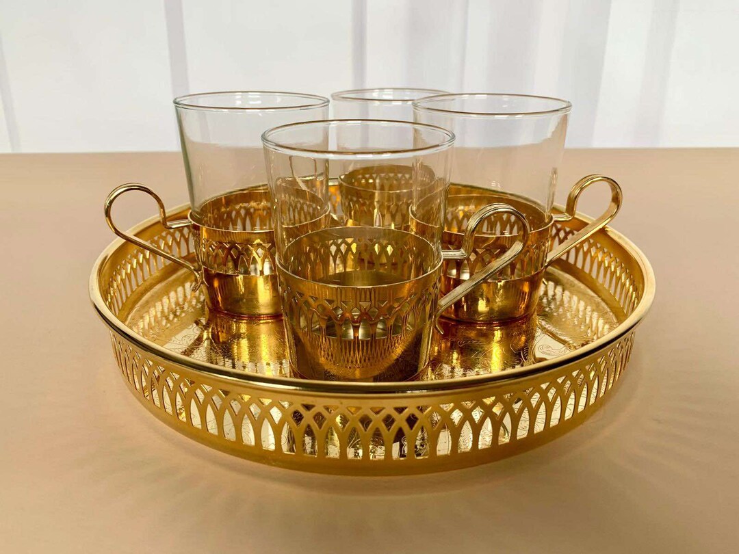 Vintage Scandia Guld 24 Carat Gold Plated, Set of 4 Glass Holders, Cups ...