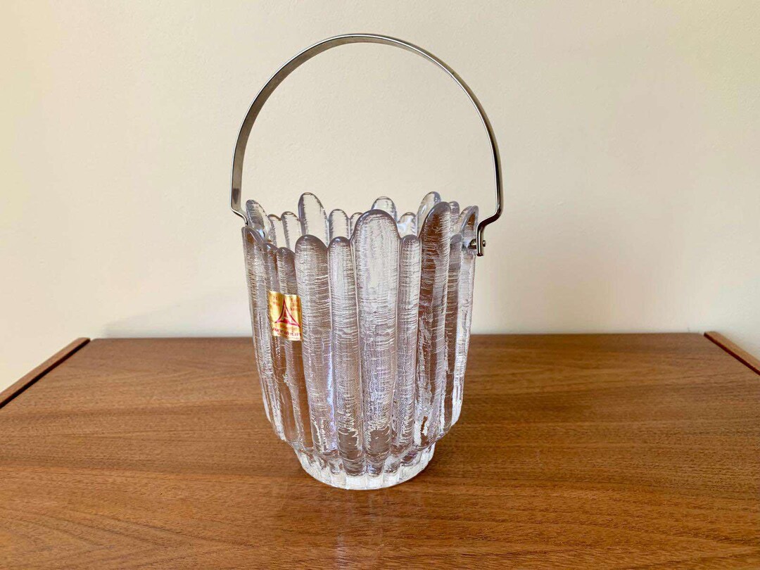 Crystal Western Germany Ice Bucket, Vintage Textured Glass Vertical ...