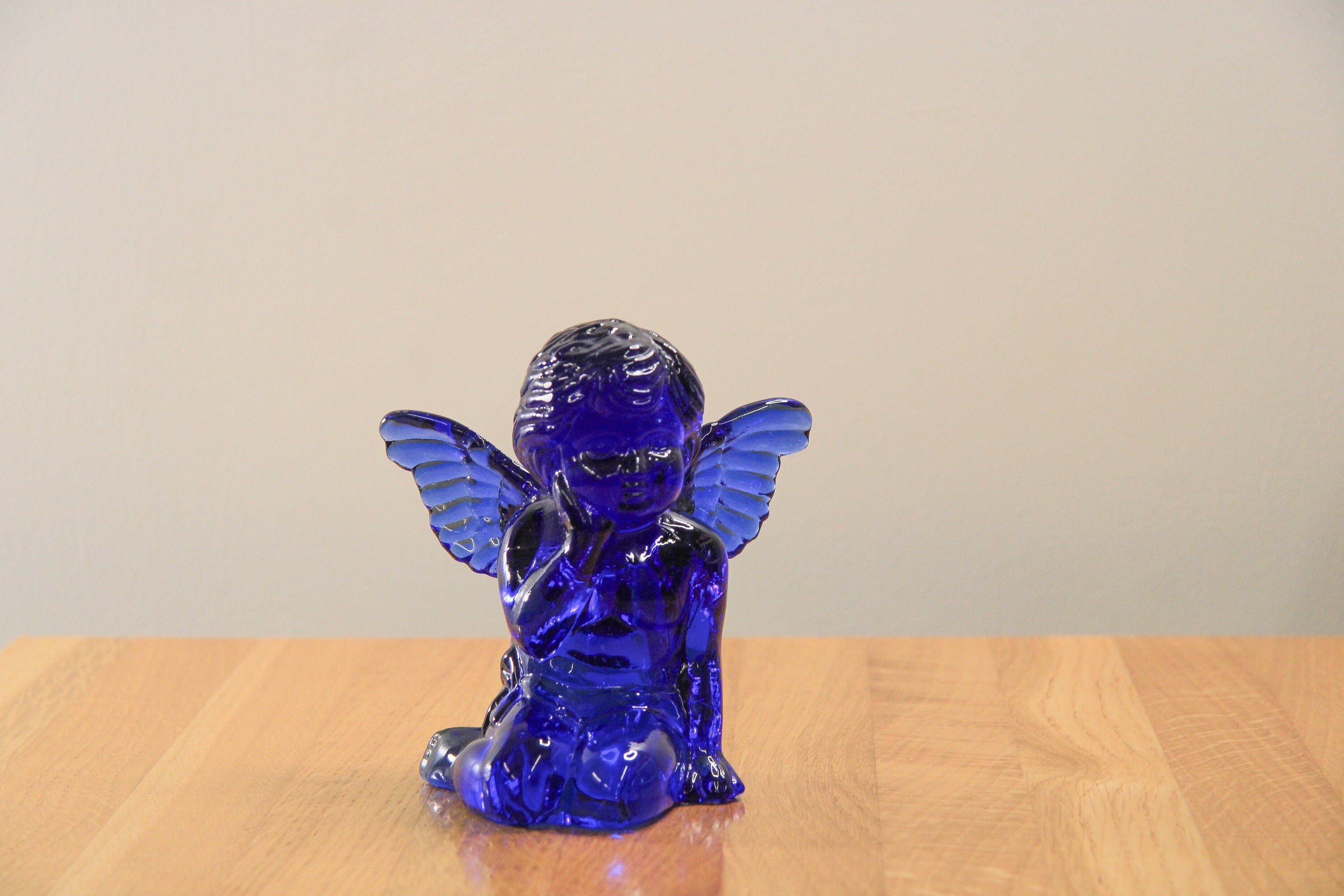 5' Cobalt Blue Glass Angel, Vintage Cherub Taper Candleholder - Etsy