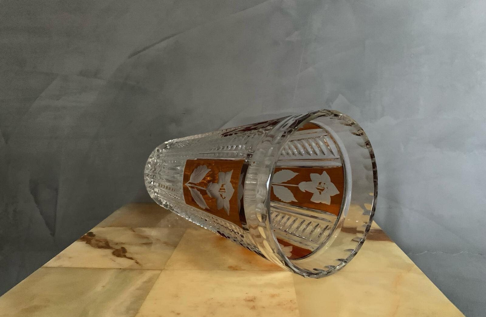 Mid Century, Amber Overlay Vase, Art Deco Style, Czech Bohemia, Cut to ...