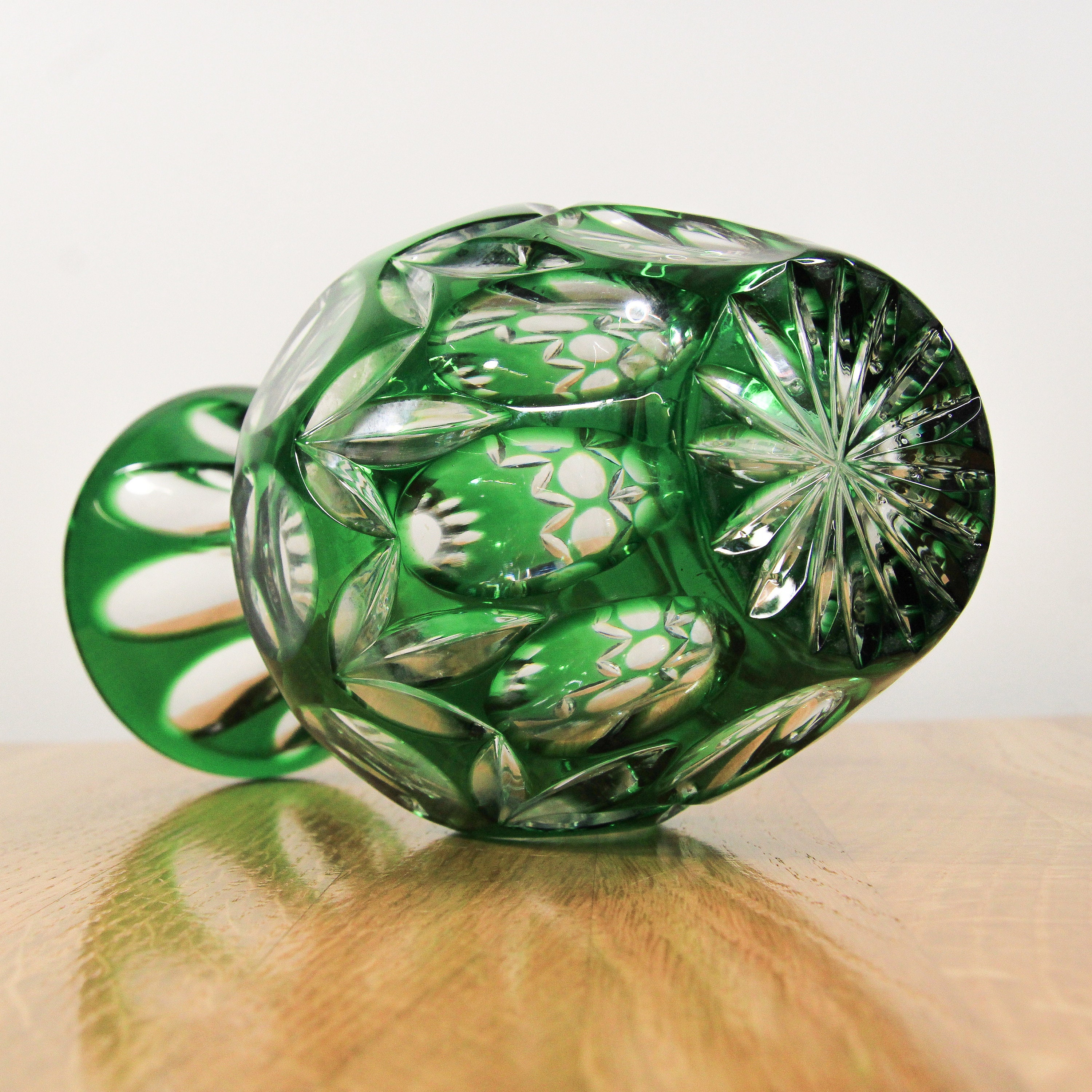 8 Vintage Green Crystal Vase, Nachtmann Germany 1930's, Art Glass, Art ...