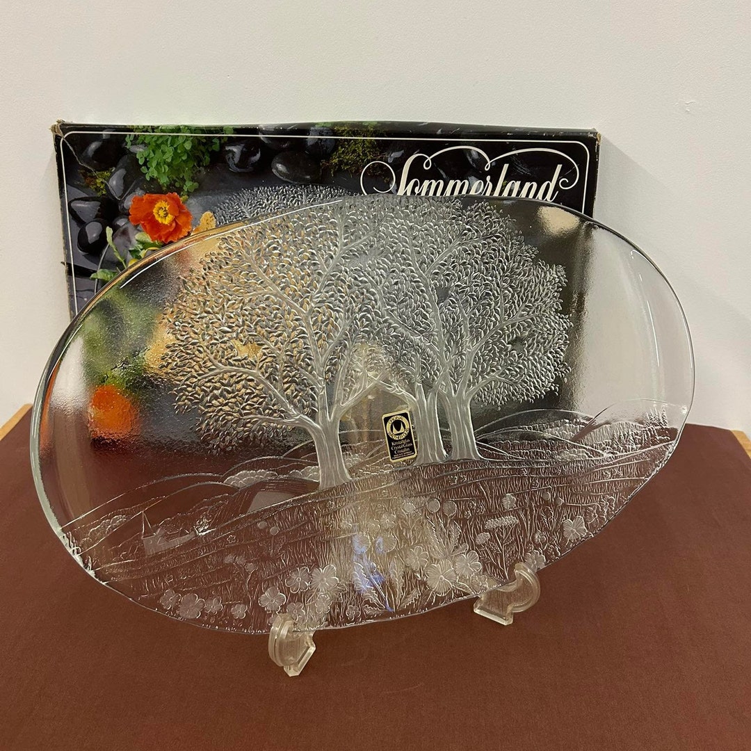 Art Glass Platter, Vintage Germany Glass Tray With Three Trees, Sun ...