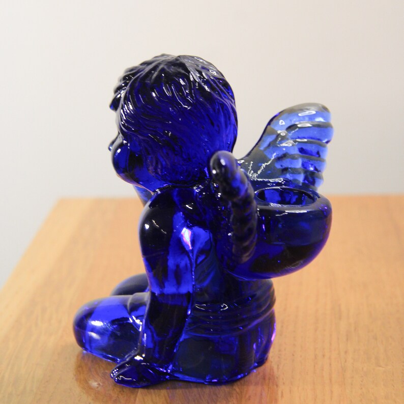5' Cobalt Blue Glass Angel, Vintage Cherub Taper Candle Holder ...