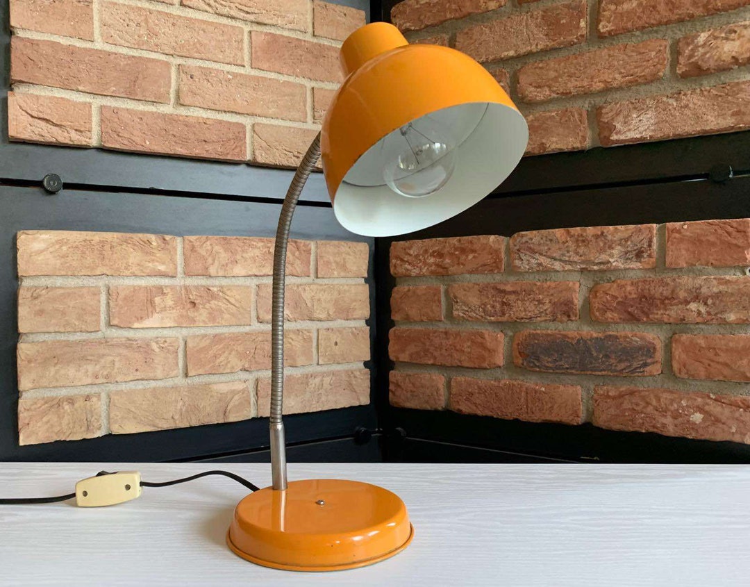 Vintage Orange Desk Lamp, Industrial Flexible/bendable Metal Lamp ...
