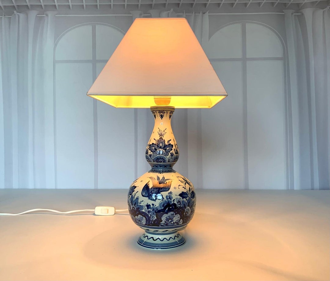 Unique Very Rare ORIGINAL Delft Table Lamp With Shade Hand Painted Blue ...