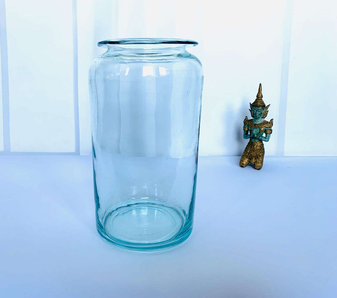 Vintage Blue/turquoise Jar, Hand Blown, Glass Storage Jar, Glass Vase ...