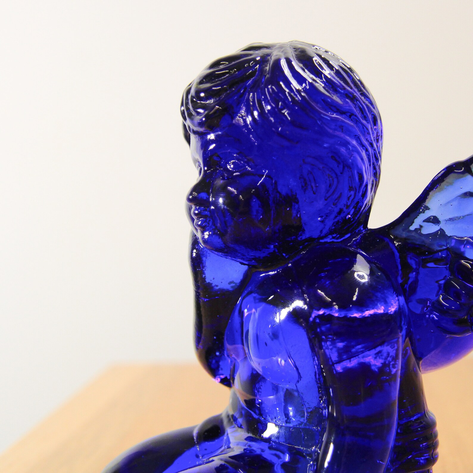 5' Cobalt Blue Glass Angel, Vintage Cherub Taper Candle Holder ...