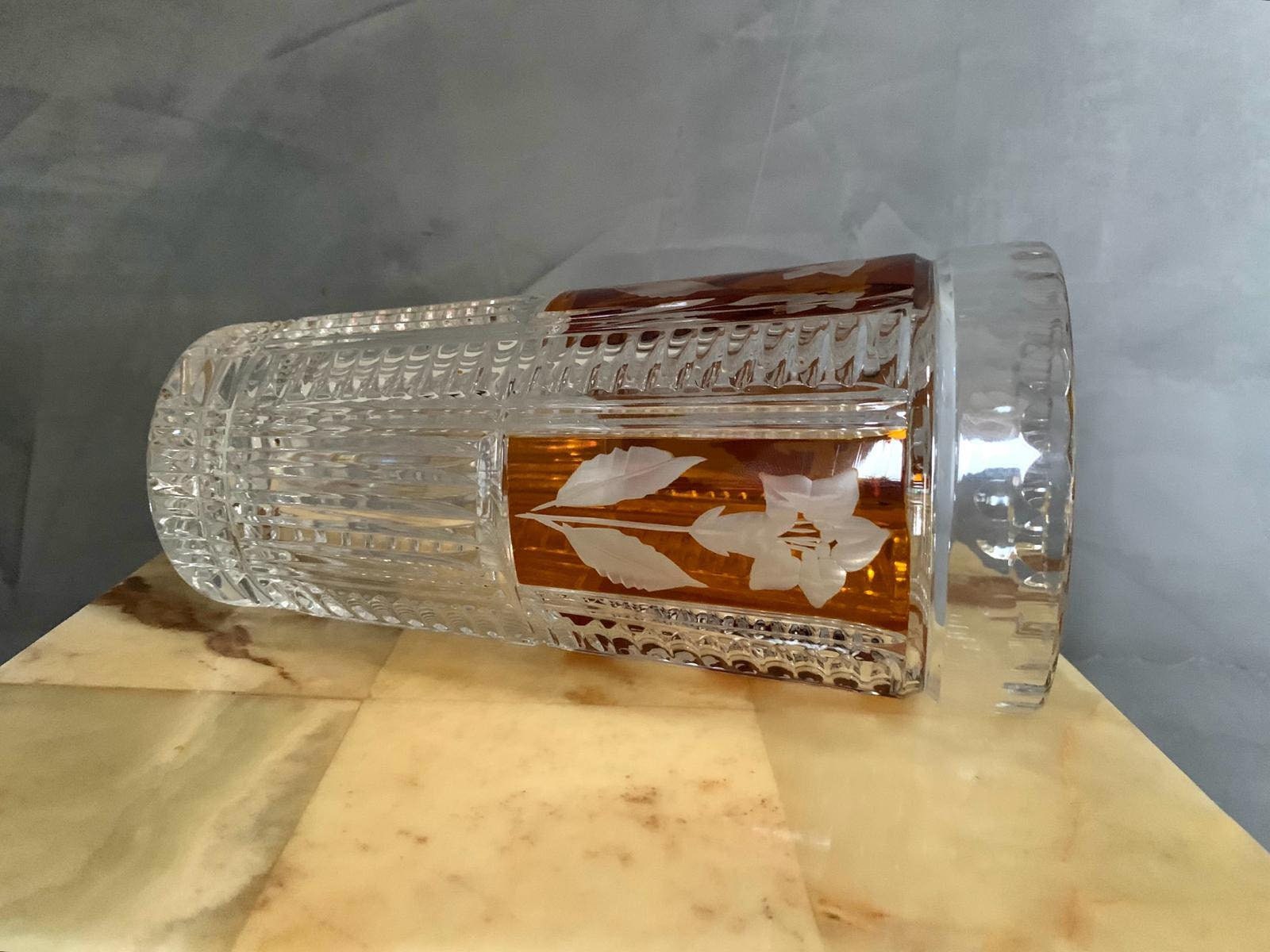 Mid Century, Amber Overlay Vase, Art Deco Style, Czech Bohemia, Cut to ...