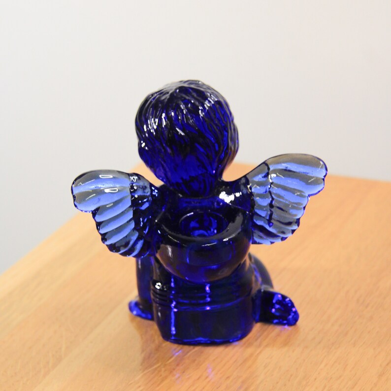 5' Cobalt Blue Glass Angel, Vintage Cherub Taper Candle Holder ...